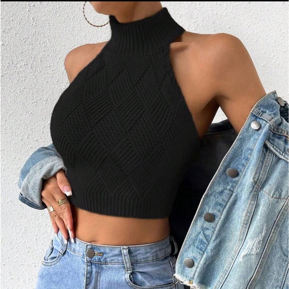 Tops | Sexy Sleeveless Sweater Knit Halter Neck Cropped Tank Top | Poshmark